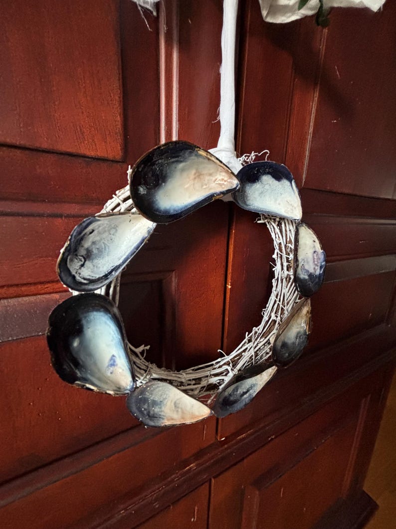 Shell Wreath, Mussel Shells, Grapevine, Front Door, Mantel, Home Decor ...