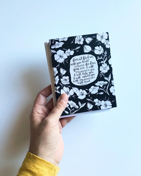 Set of 5 Black and White Floral Notecards With Hand Lettered | Etsy