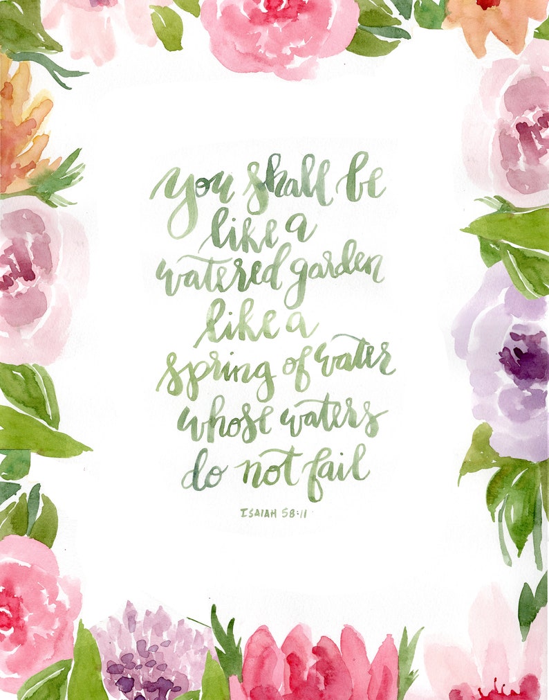You Shall Be Like a Watered Garden Watercolor Scripture Print - Etsy