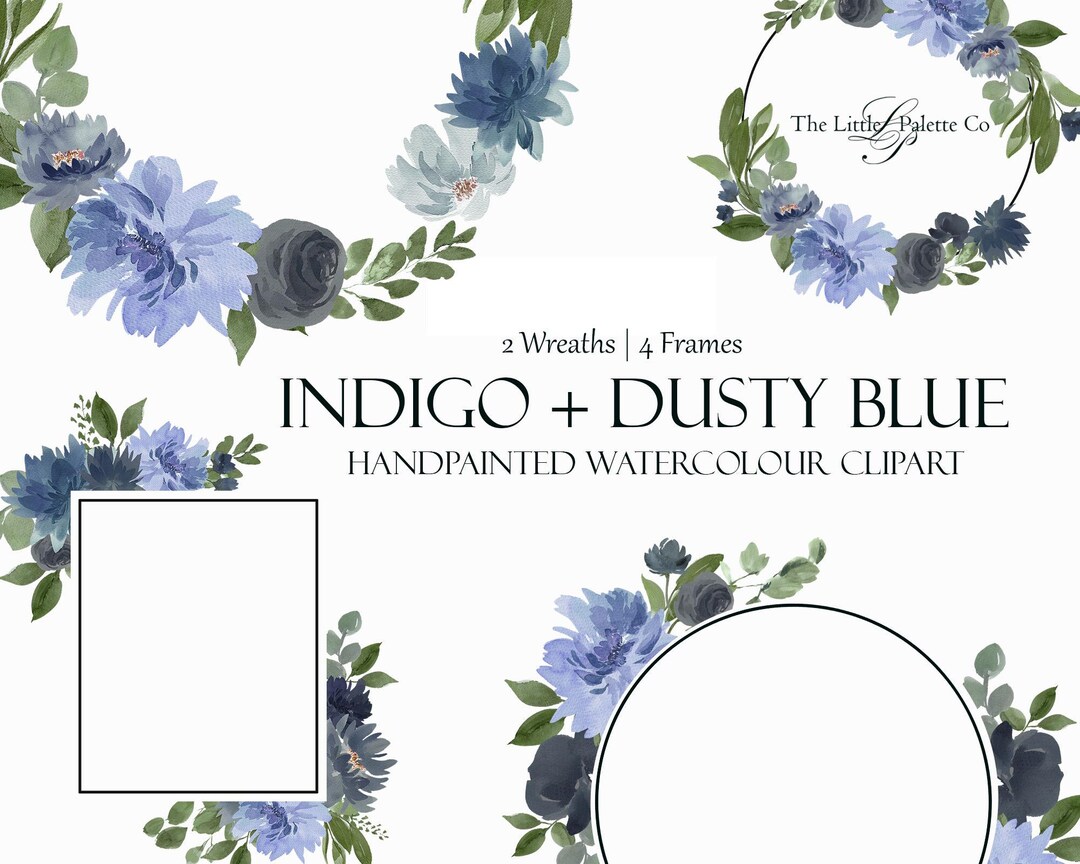 Watercolour Floral Digital Clipart Blue Indigo Navy PNG Hand Painted ...