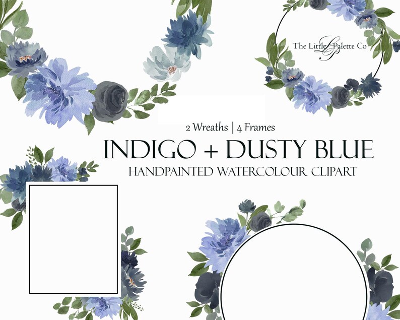 Watercolour Floral Digital Clipart Blue Indigo Navy PNG Hand Painted ...