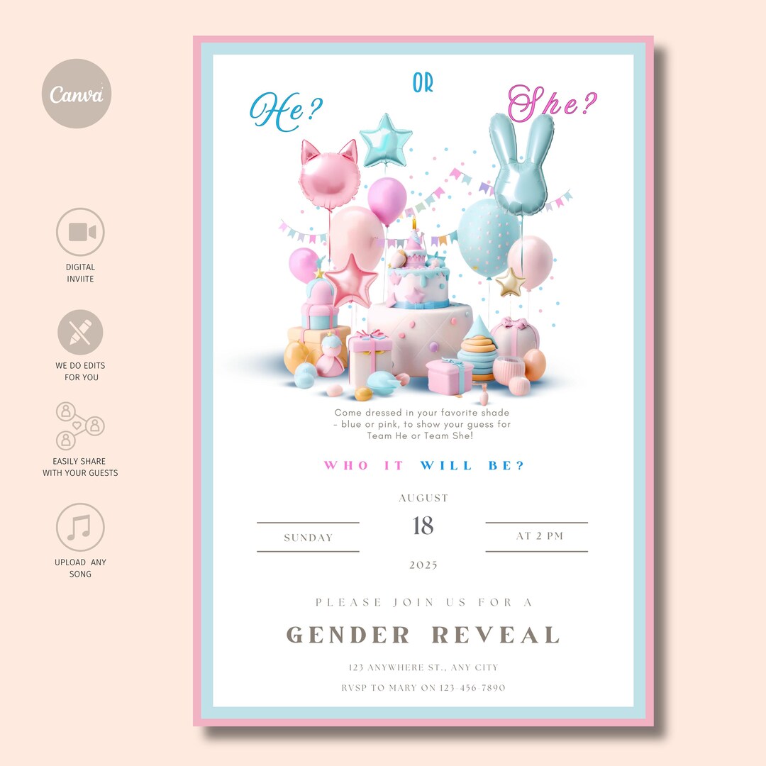Gender Reveal Party Invite, Bundle of Joy Gender Announcement ...