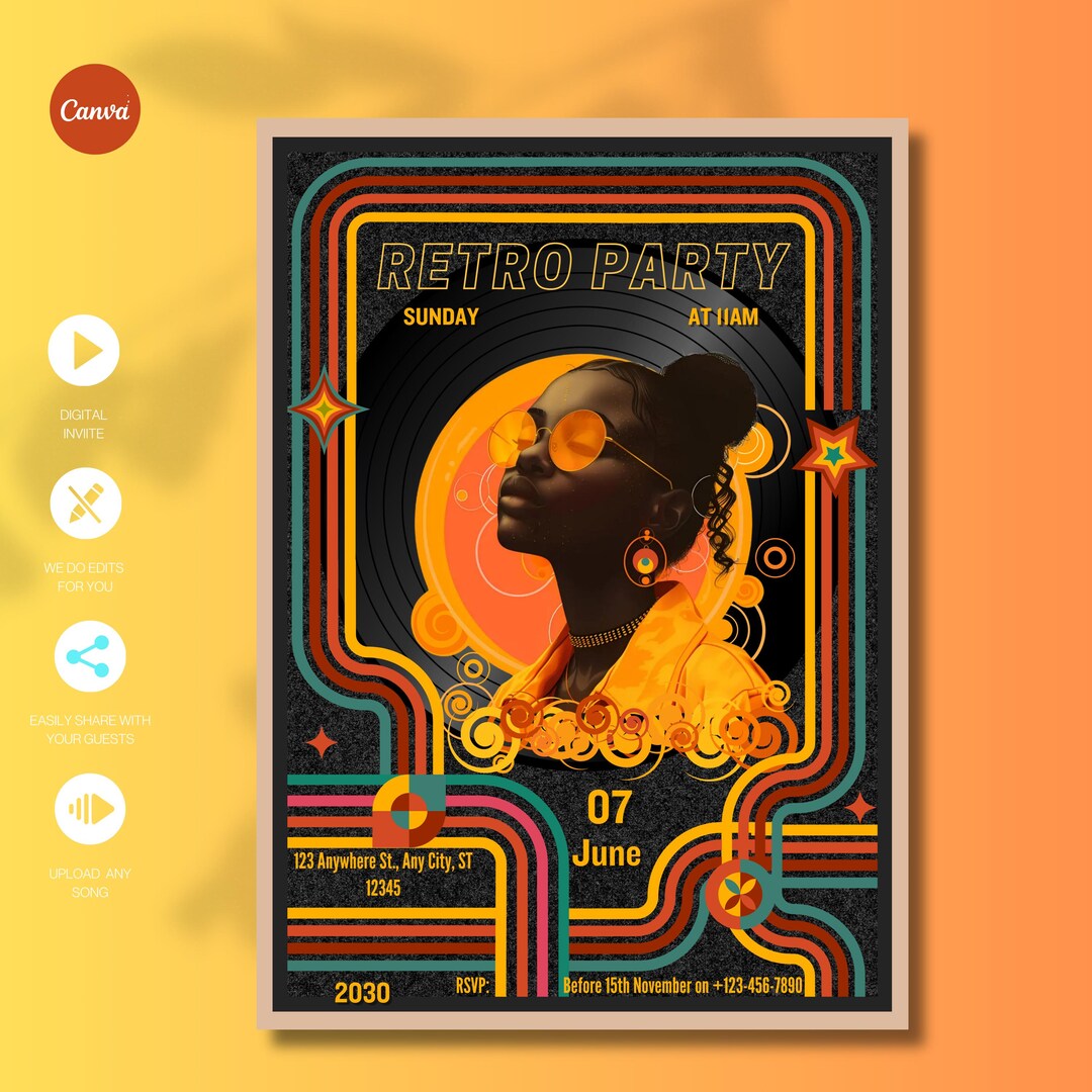 Club Party Flyer, Night Club, Retro Invite, Retro Disco Ball, Retro ...