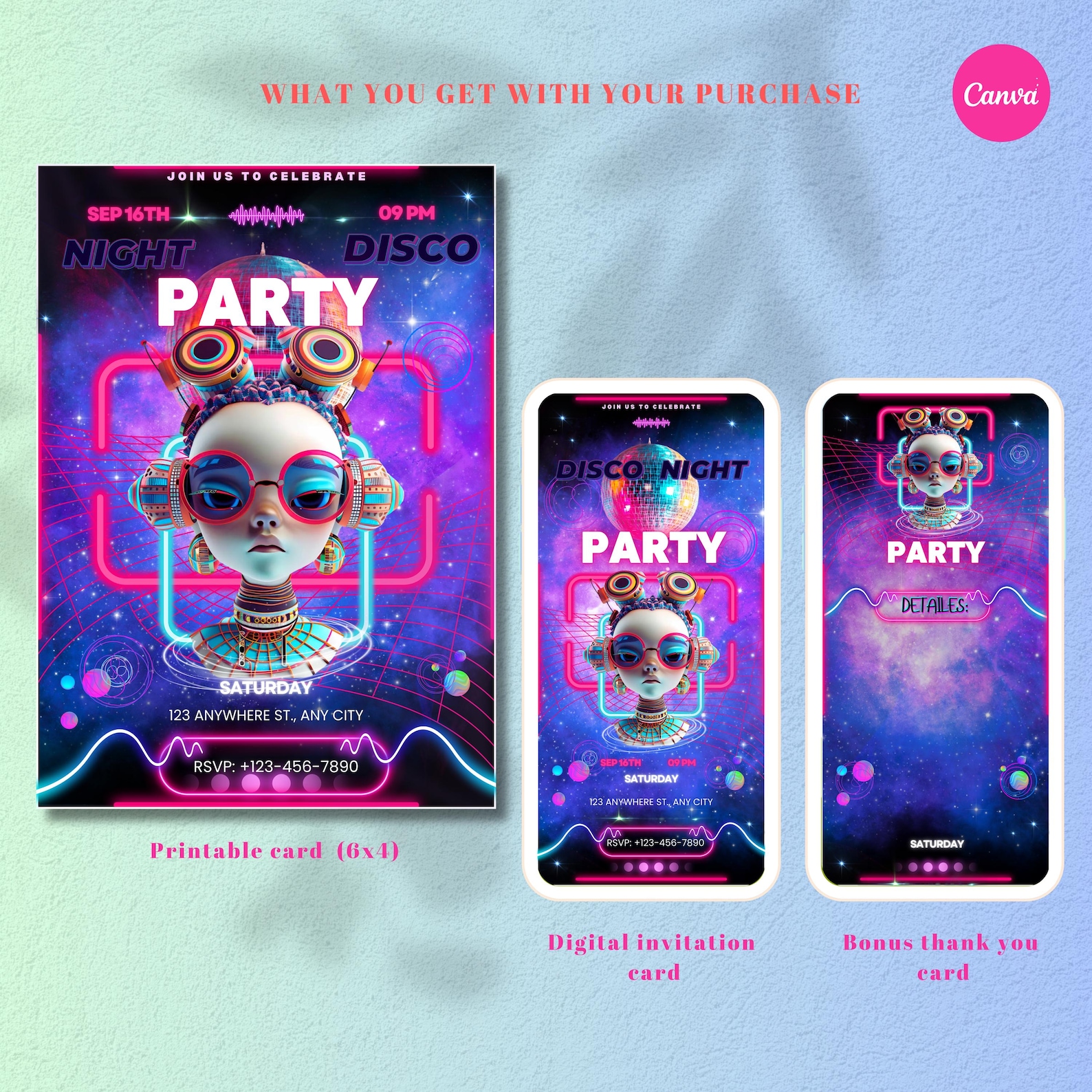 Editable Disco Party Birthday Invitation, Disco Gender Neutral Invites ...