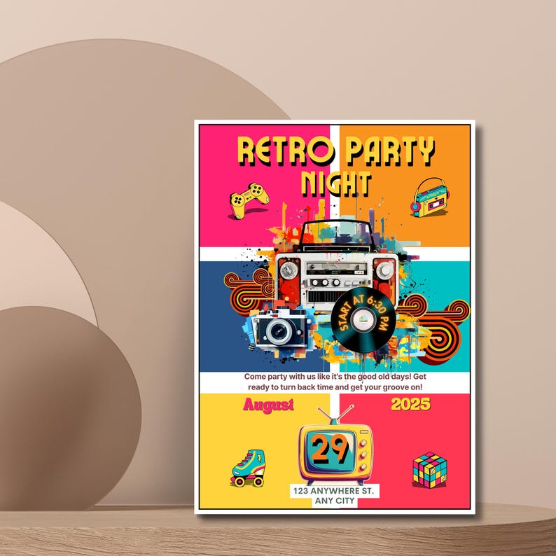 Retro Invite, Retro Disco Ball, Retro Disco Party Invite, 70s Groove ...