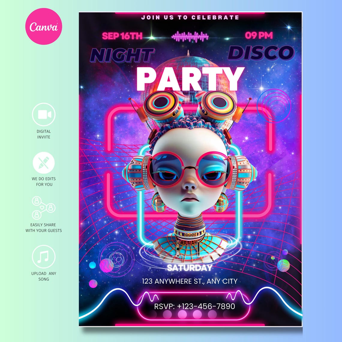 Editable Disco Party Birthday Invitation, Disco Gender Neutral Invites ...