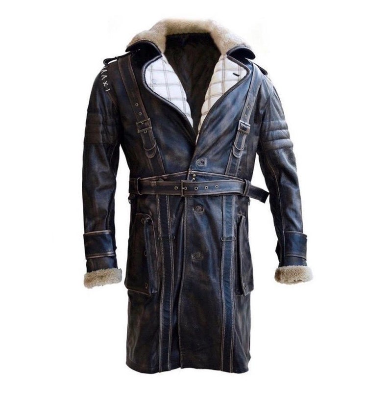 Battle Fallout Leather Gaming Jacket Mens Halloween Trench Coat ...