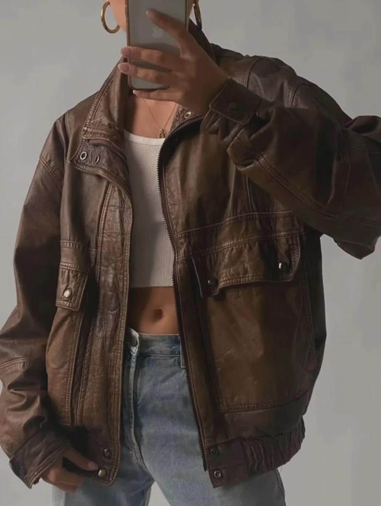Oversized Boxy Brown Handmade Wax Leather Bomber Jacket Loose Fit, Coat ...