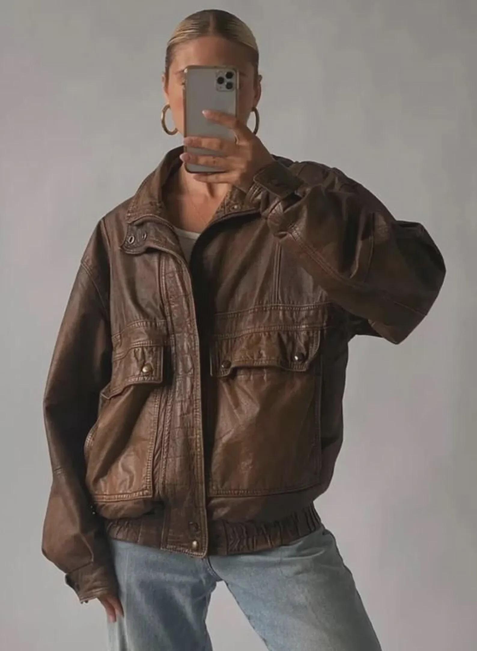 Oversized Boxy Brown Handmade Wax Leather Bomber Jacket Loose Fit, Coat ...