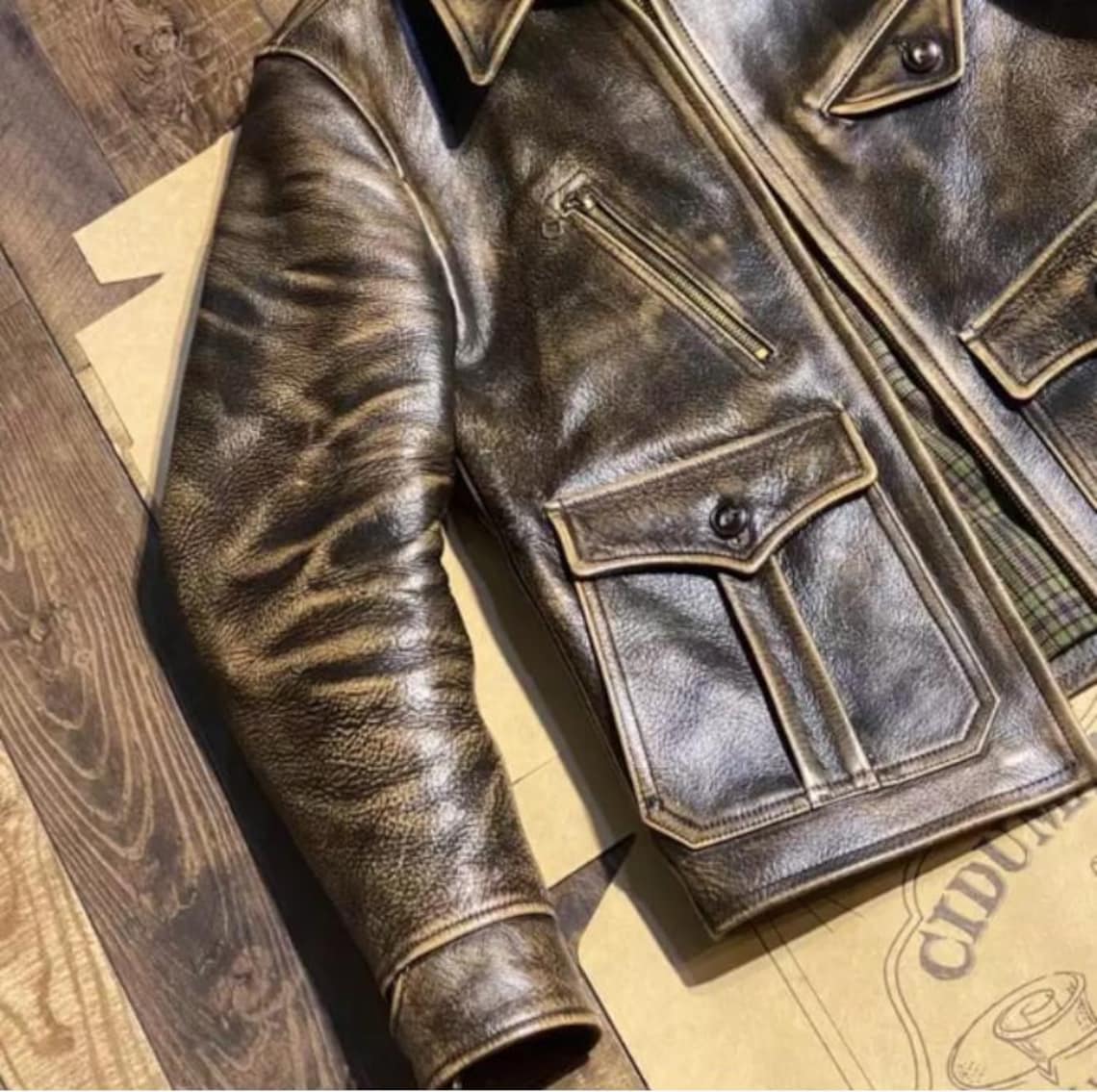 Vintage Brown 1920s Genuine Leather Jacket Mens Military Style Coat ...