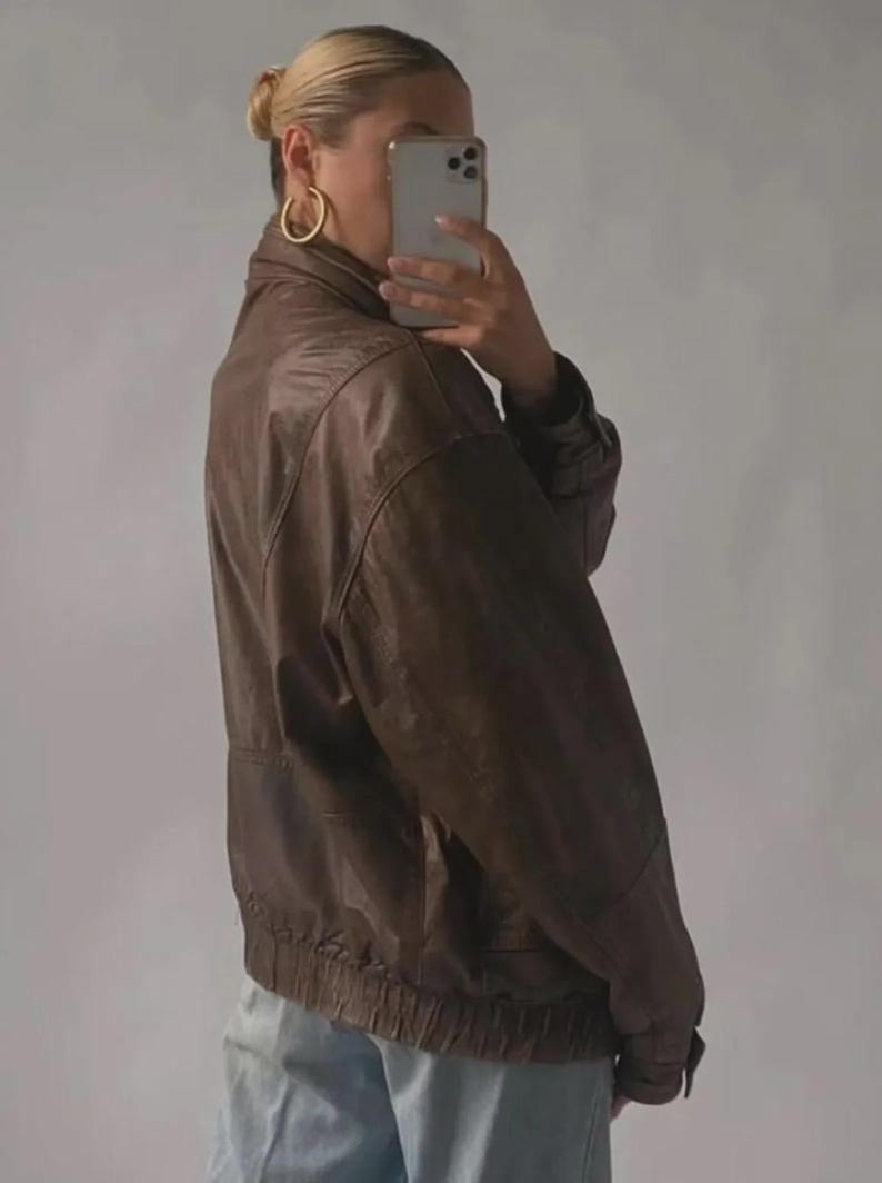 Oversized Boxy Brown Handmade Wax Leather Bomber Jacket Loose Fit, Coat ...