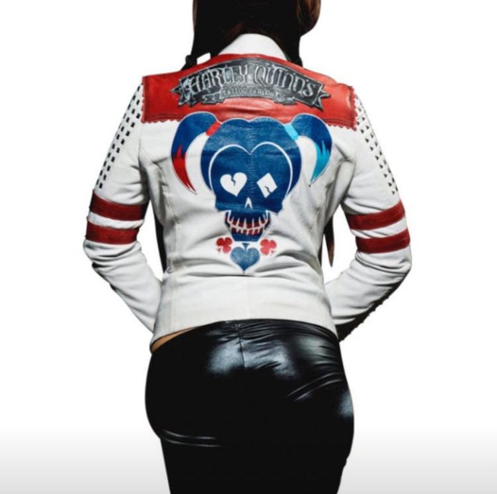 Gothic Halloween Studded Biker Jacket Handmade Embroidery Patch White ...