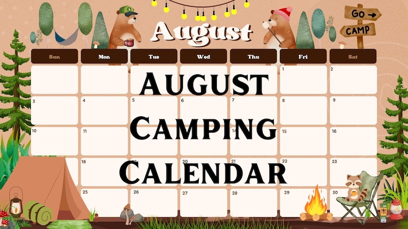 August 2025 Camping Theme Calendar - Etsy