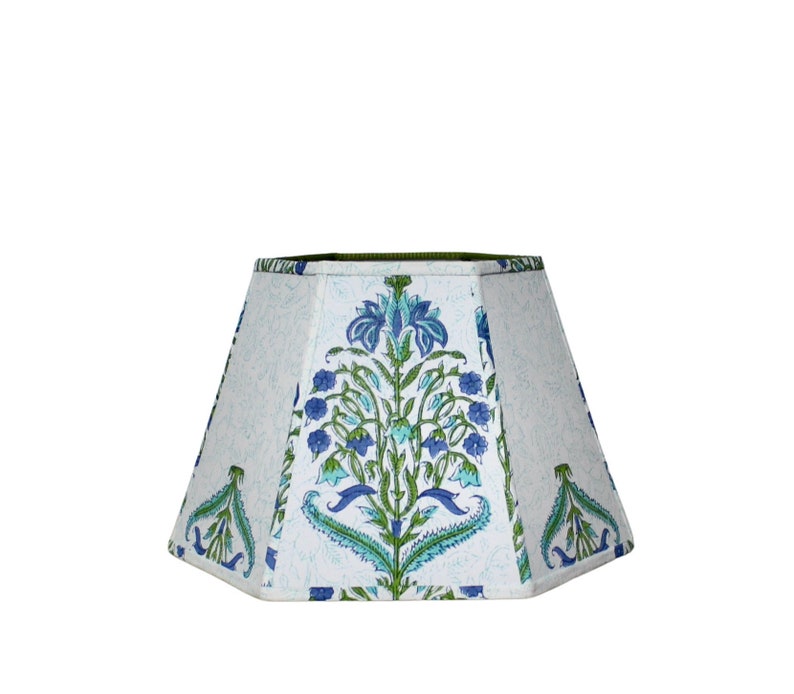 Scalloped Sconce Shade With Blue Block Print Floral Pattern - Etsy