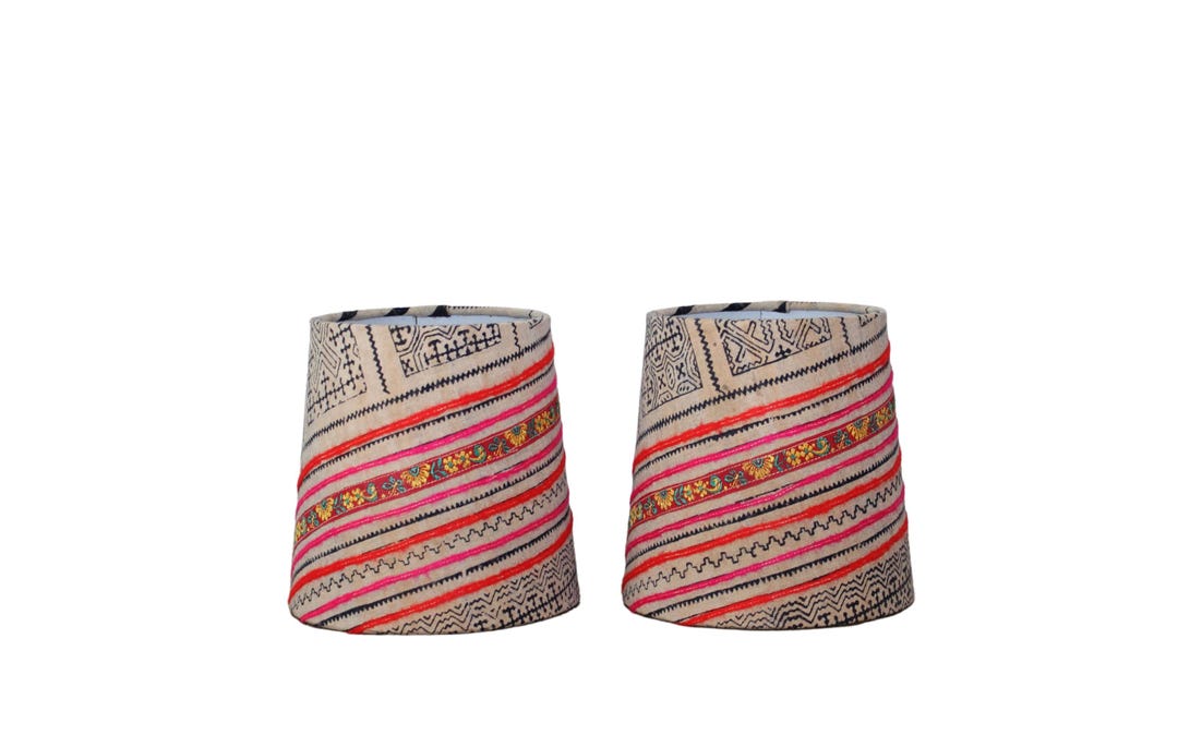 Striped Hmong Sconce Shade Pair, Vintage Fabric Clip-on Lampshades - Etsy