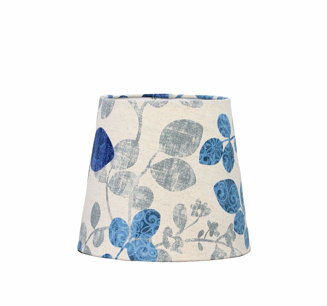 Blue and Grey Botanical Lampshade, Printed Fabric Lamp Shade for a ...