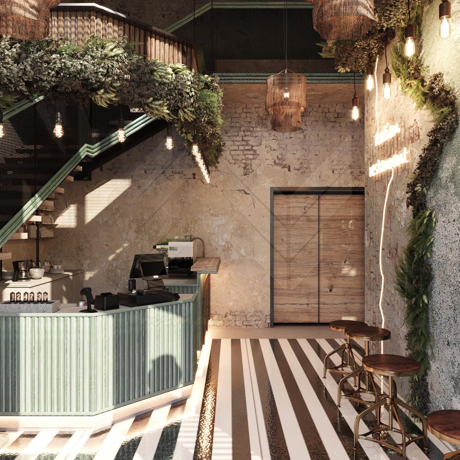 Cafe Interior Design | 3D Visualization | Online Interiors | Interior ...