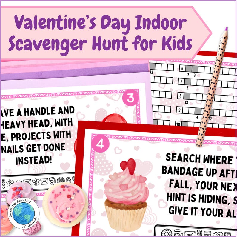Valentine's Day Scavenger Hunt for Kids, Indoor Printable Clue Game ...