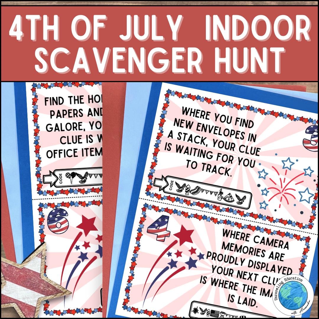4th of July Scavenger Hunt for Kids, Indoor Printable Clue Game, Puzzle ...