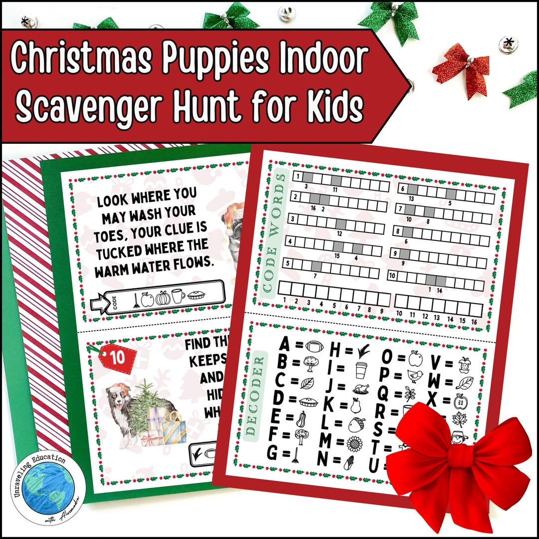 Christmas Puppy Dog Scavenger Hunt for Kids, Indoor Printable Clue Game ...