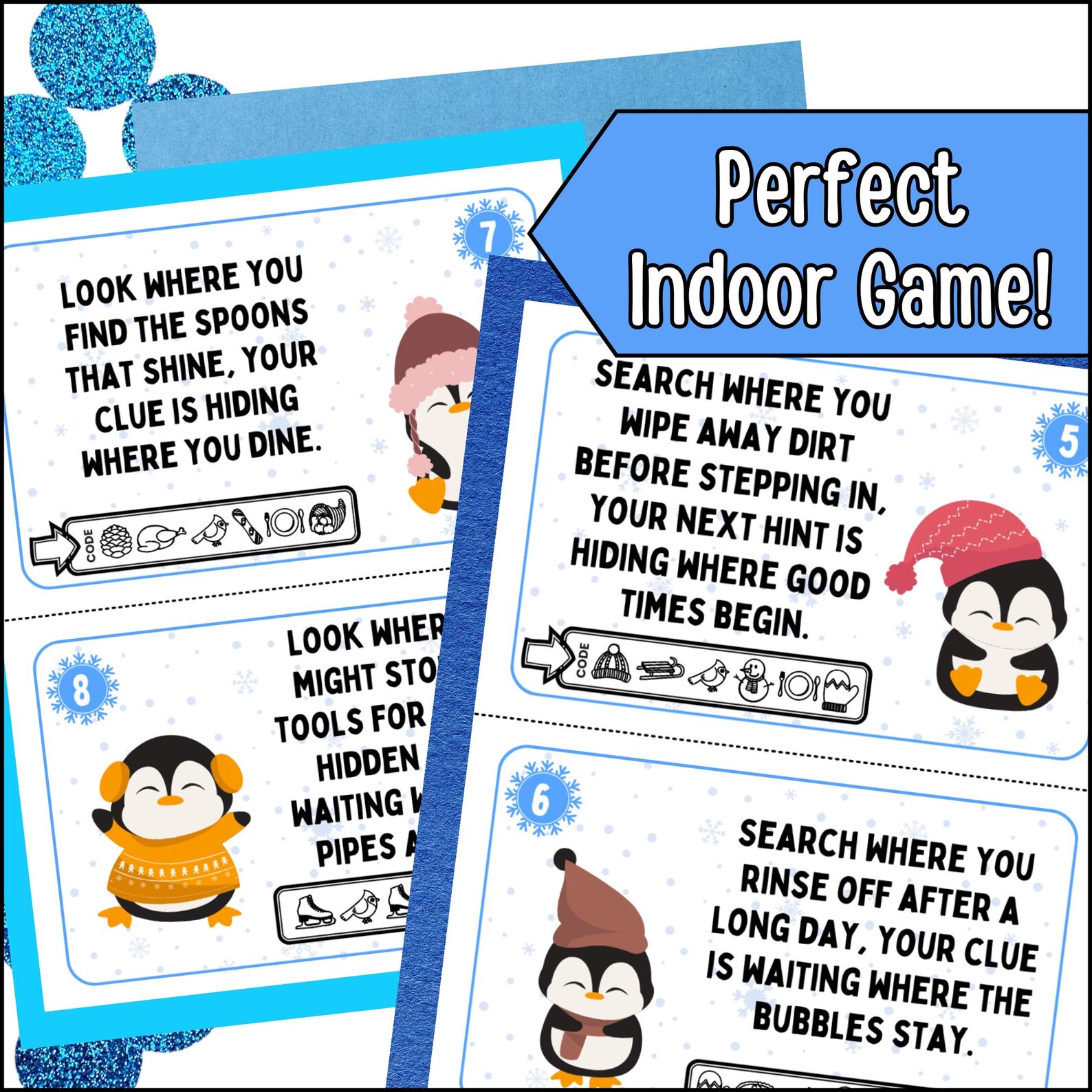 Snow Day Scavenger Hunt for Kids, Indoor Printable Clue Game, Puzzle ...