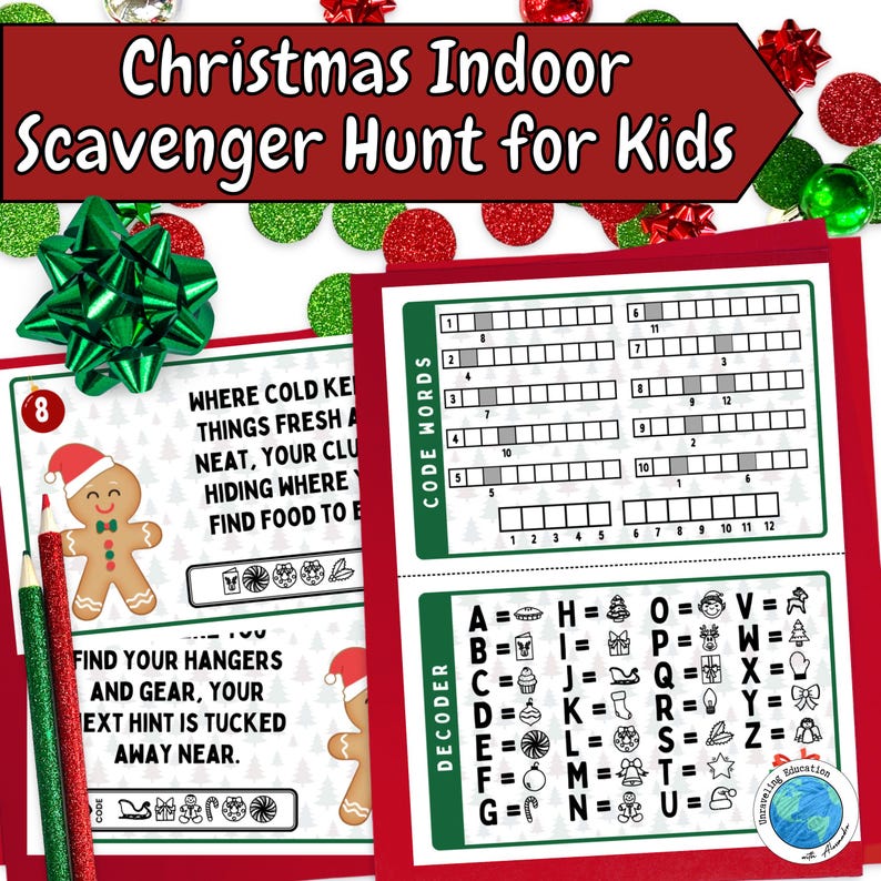 Christmas Scavenger Hunt for Kids, Indoor Printable Clue Game, Puzzle ...