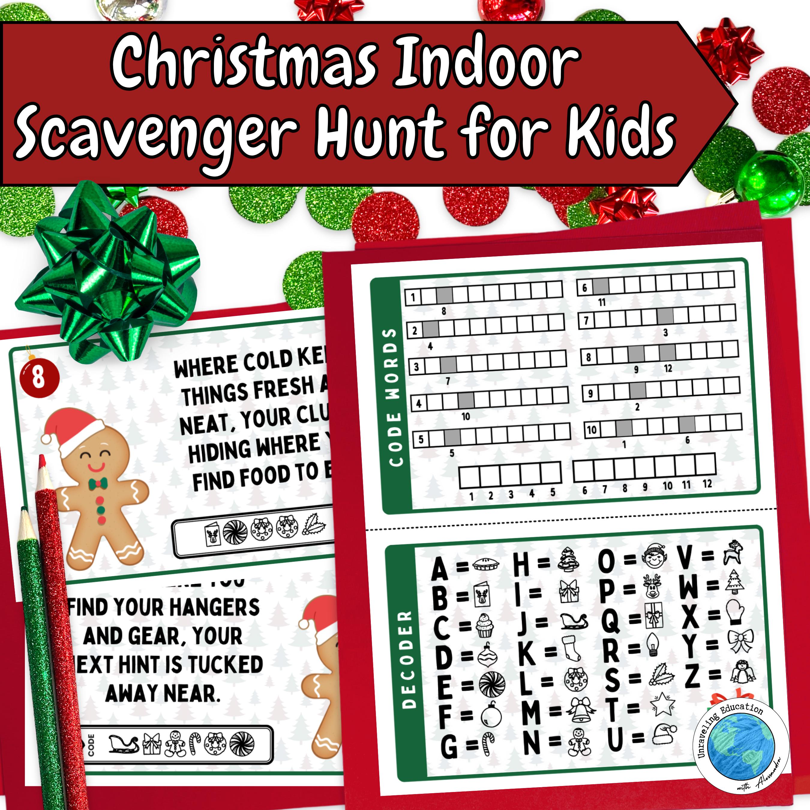Christmas Scavenger Hunt for Kids, Indoor Printable Clue Game, Puzzle ...