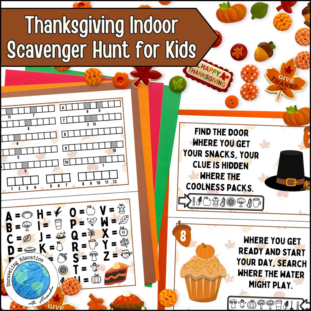 Thanksgiving Scavenger Hunt for Kids, Indoor Printable Clue Game ...