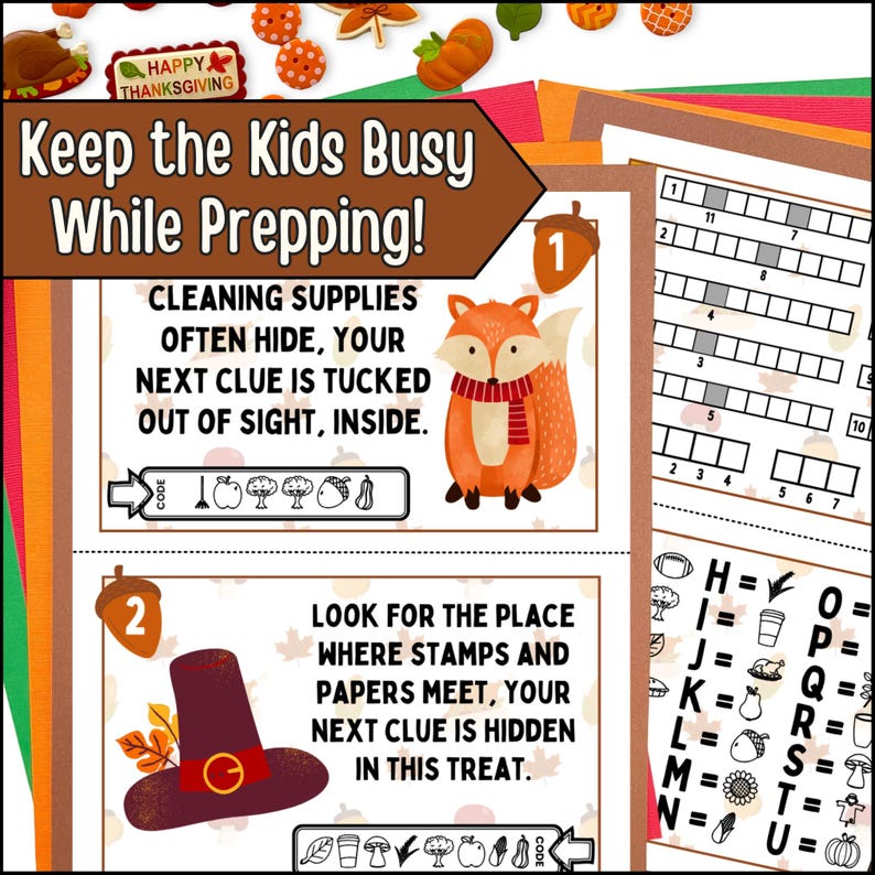 Thanksgiving Scavenger Hunt for Kids, Indoor Printable Clue Game ...