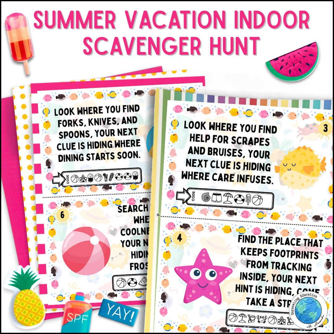 Summer Vacation Scavenger Hunt for Kids, Indoor Printable Clue Game ...