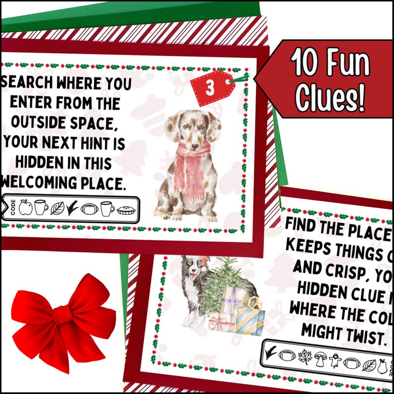Christmas Puppy Dog Scavenger Hunt for Kids, Indoor Printable Clue Game ...