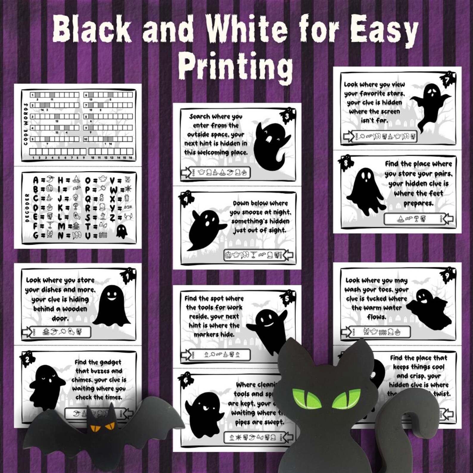 Halloween Ghost Scavenger Hunt for Kids, Indoor Printable Clue Game ...