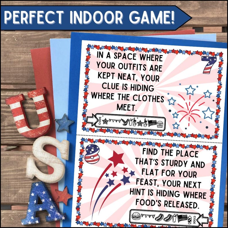 4th of July Scavenger Hunt for Kids, Indoor Printable Clue Game, Puzzle ...