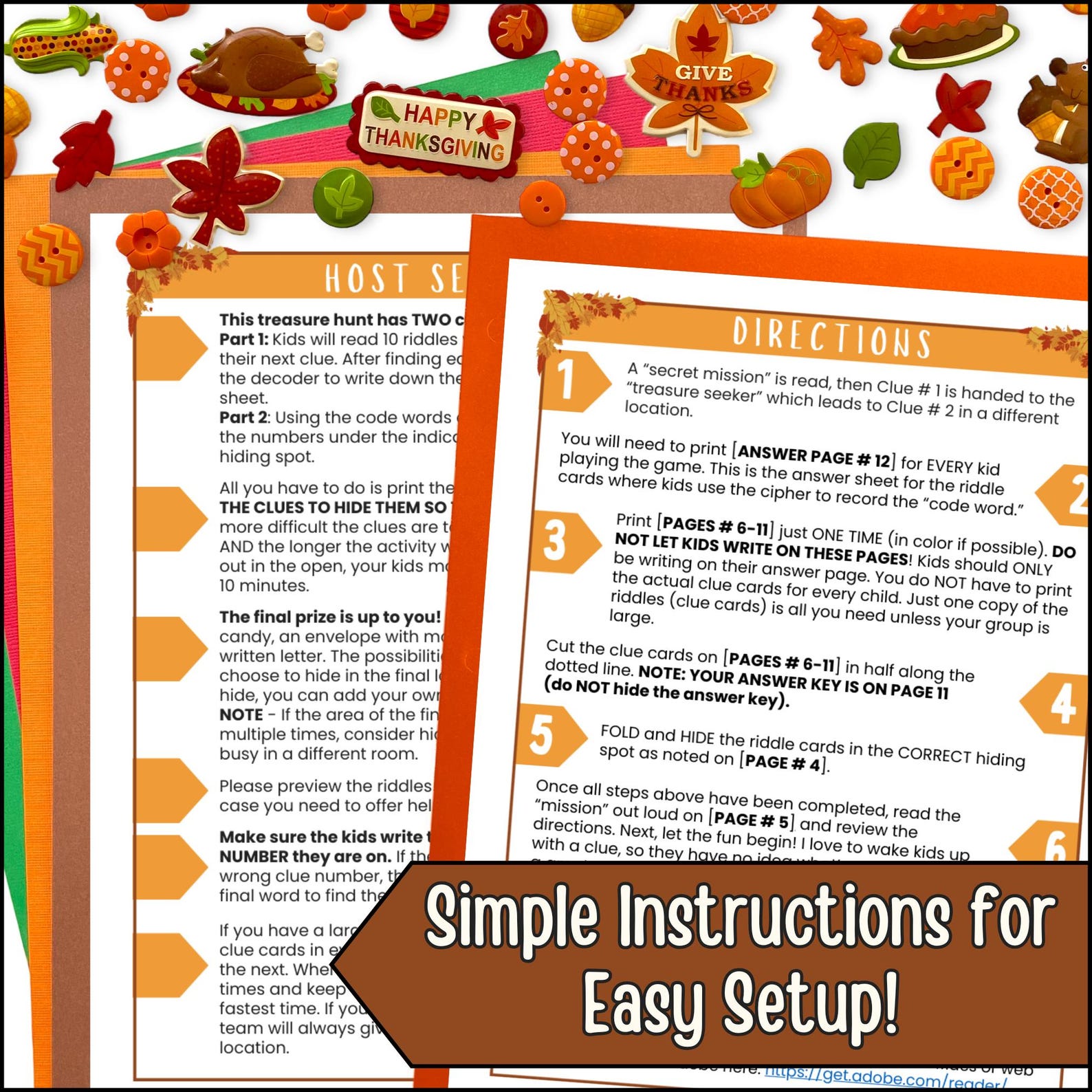 Thanksgiving Scavenger Hunt for Kids, Indoor Printable Clue Game ...