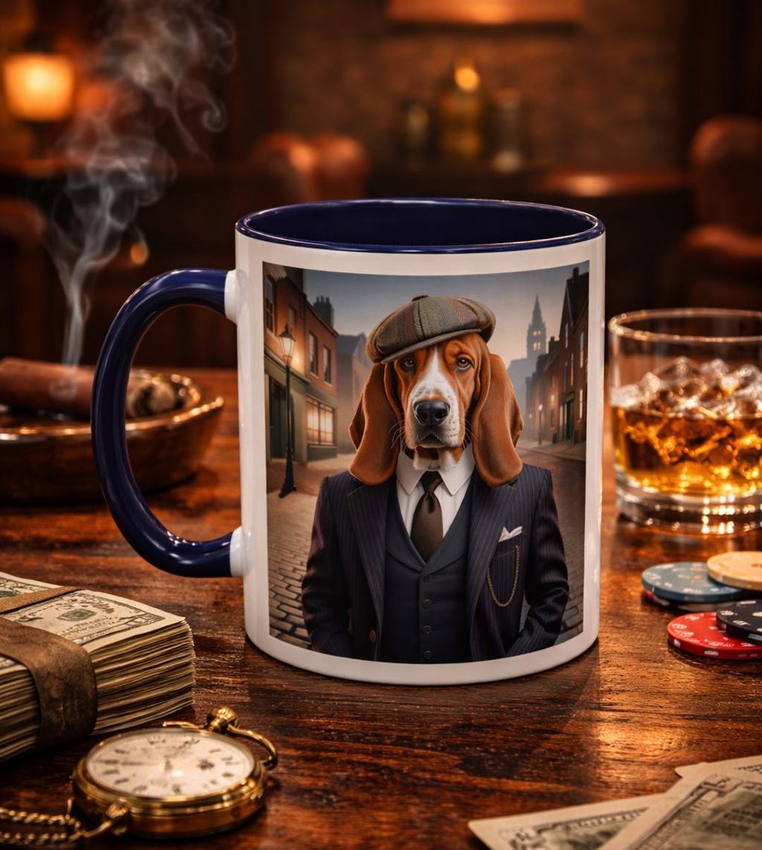 Basset Hound Gangster Dapper Detective Mug | Accent Coffee Mug - Etsy