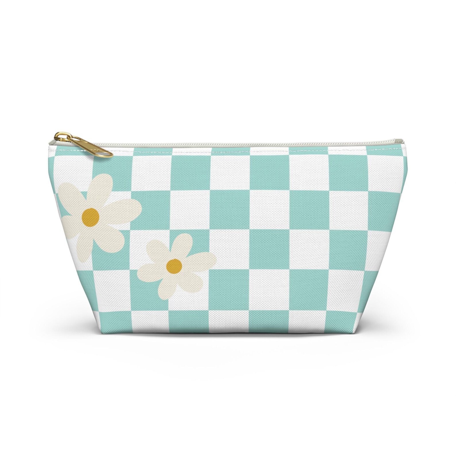 Blue & White Checkered Accessory Pouch | Daisy Accents | T-bottom Pouch ...