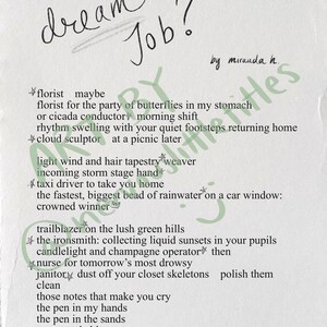 Dream Job - Poem, Digital Download Poster Printable - Etsy