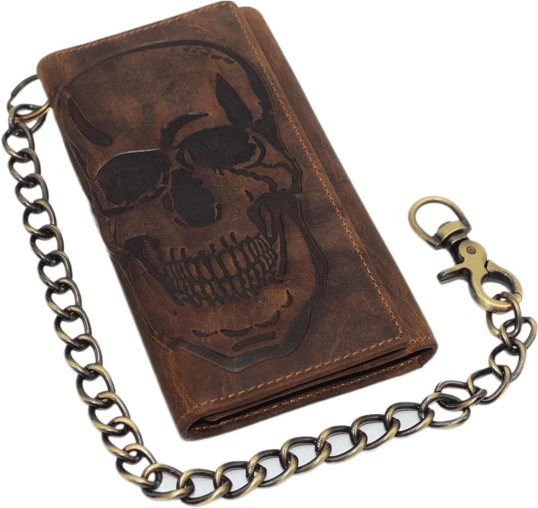 Biker Skull Chain Wallet RFID Signal Blocking Men's Vintage Leather - Etsy