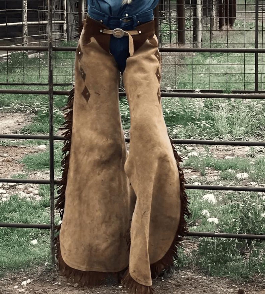 Handmade Cowgirl Chap Buckskin Suede Leather Pants, Rodeo Chaps ...