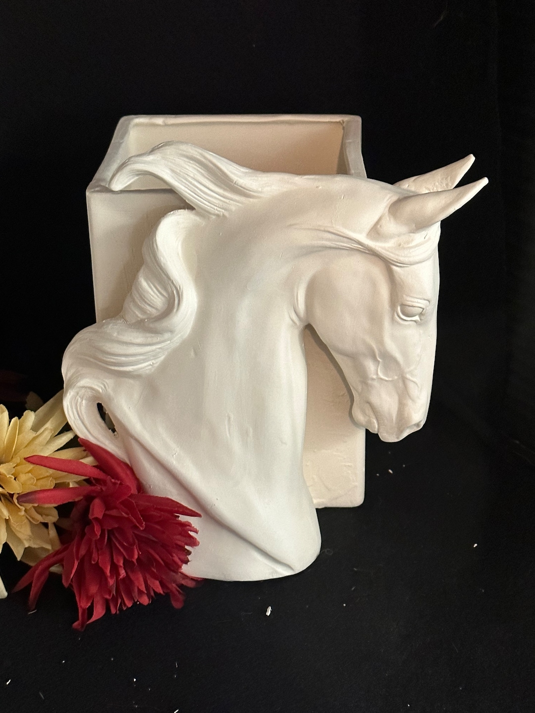 HORSE HAIR Pottery Hand Built Horse Head Square Vase Horsehair Made ...