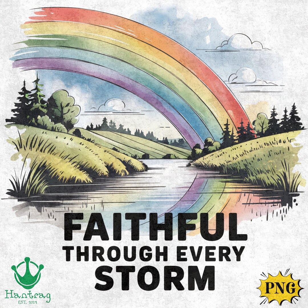 Faithful Through Every Storm PNG: Rainbow Bible Verse Clipart (digital ...