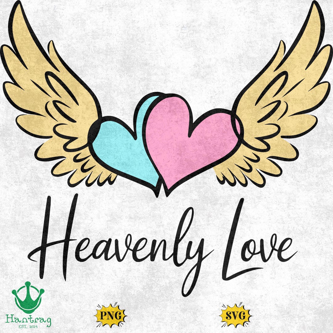 Heavenly Love Svg, 2 Designs, Angel Wings Svg, Angel Svg, Valentine Svg ...
