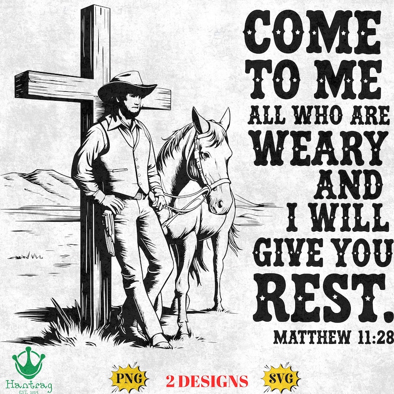 Matthew 11:28 Cowboy Jesus SVG, Western Cross Horse Clipart (SVG, PNG ...