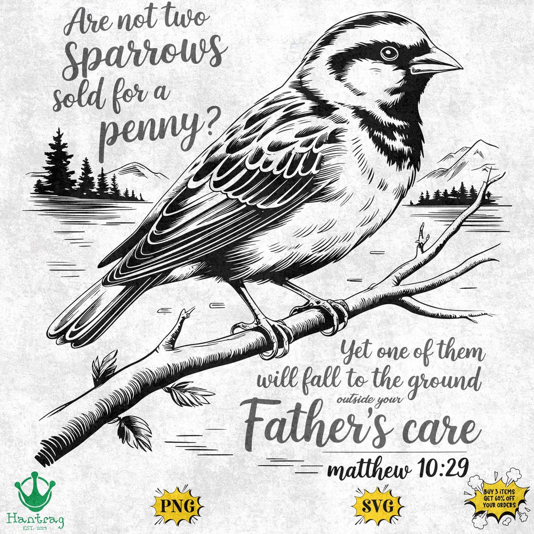Sparrow Bible Verse, Matthew 10:29, Christian SVG PNG (digital Download ...