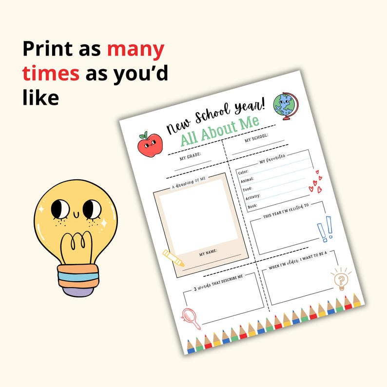 All About Me, School Keepsake, First Day of School Questionnaire ...