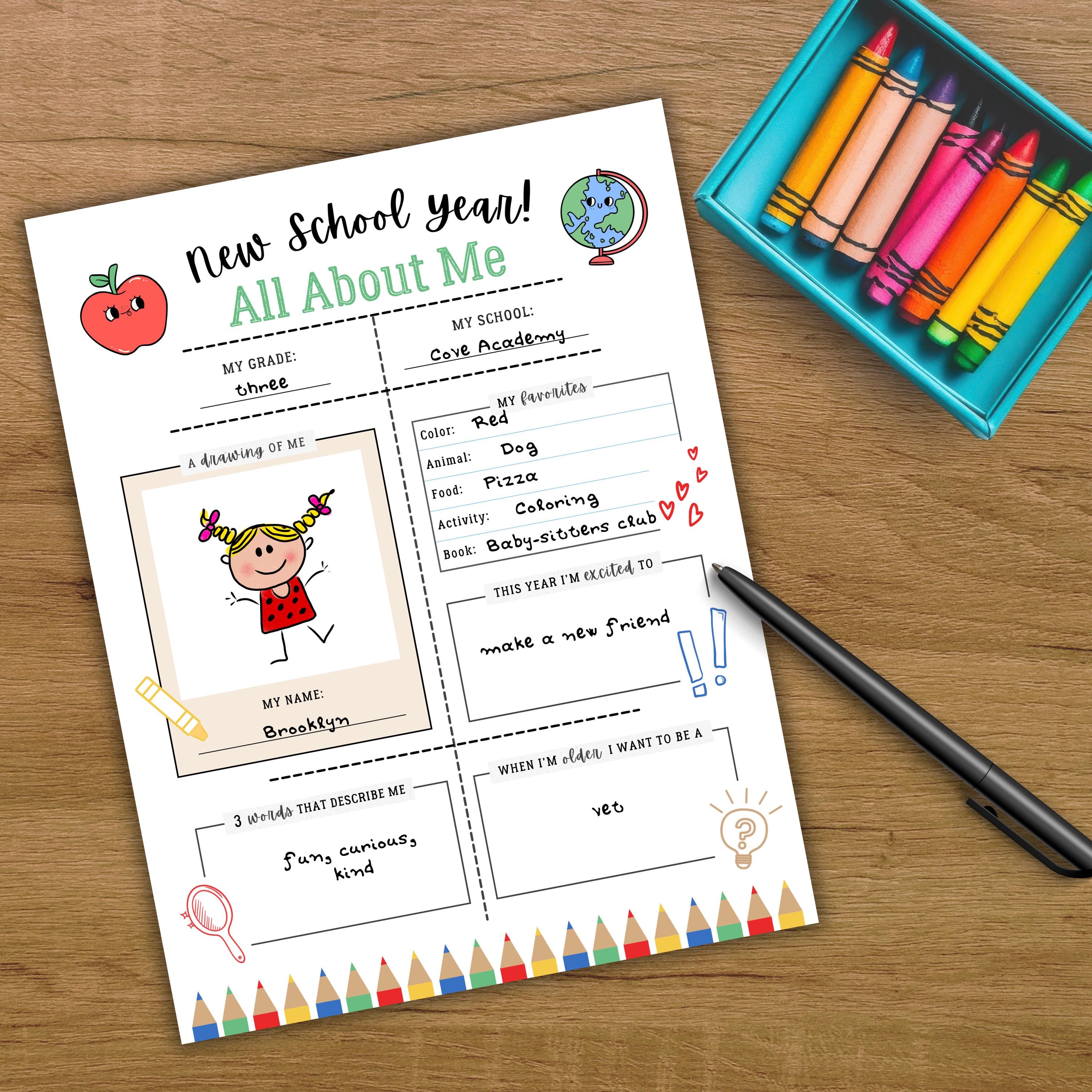 All About Me, School Keepsake, First Day of School Questionnaire ...