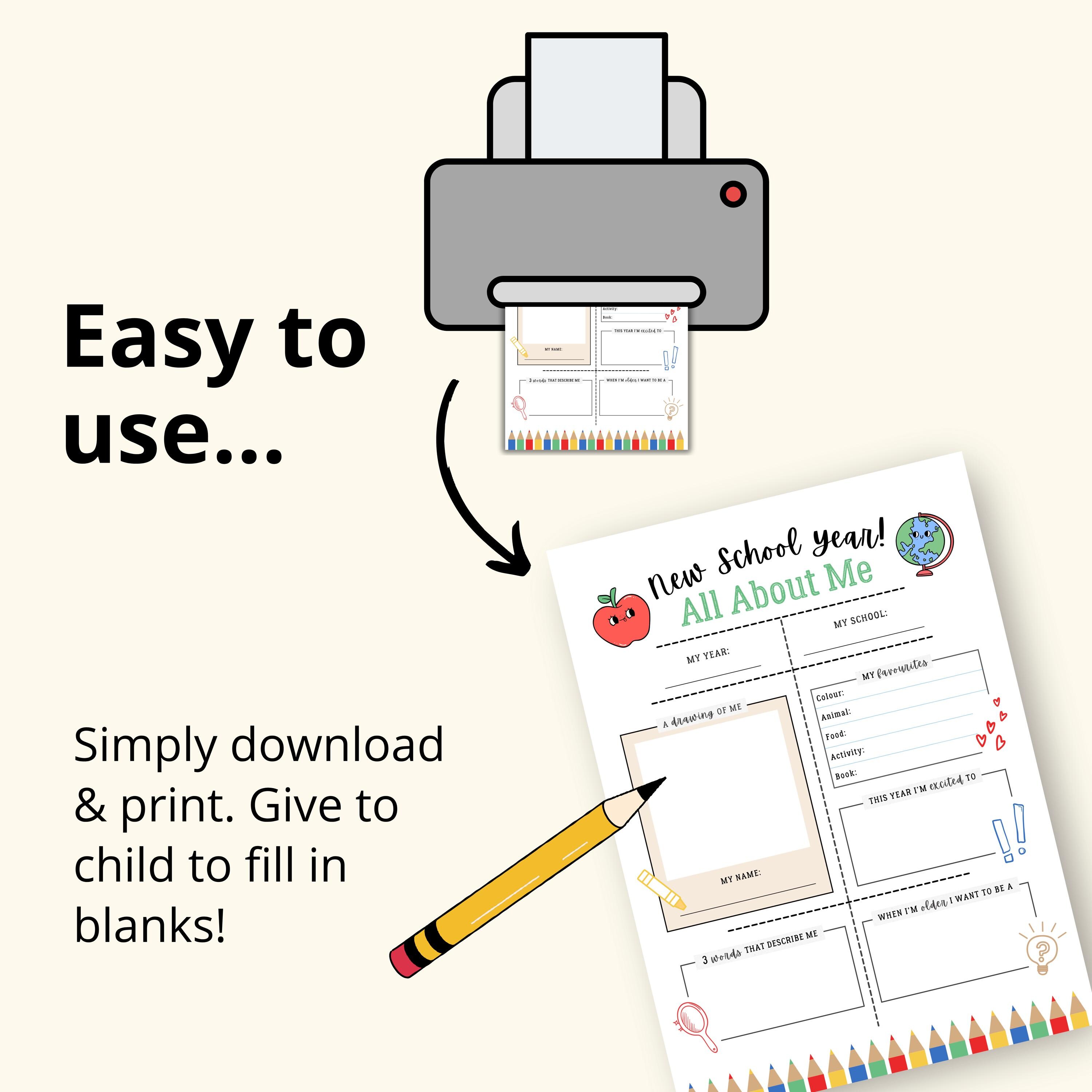 All About Me, School Keepsake, First Day of School Questionnaire ...