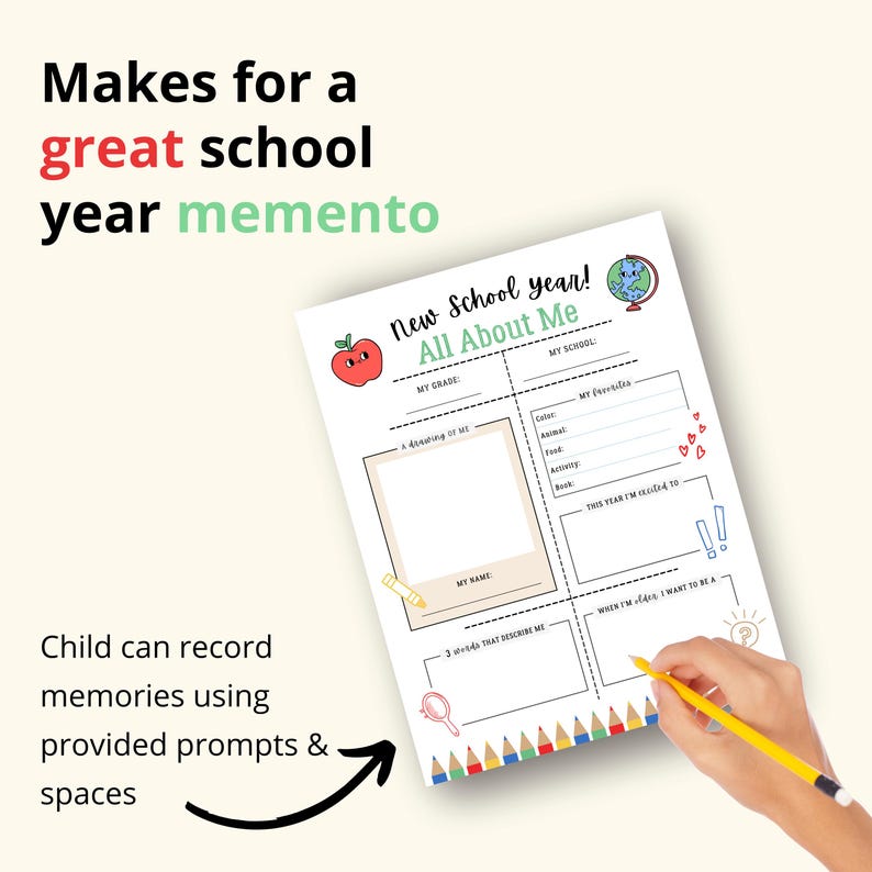 All About Me, School Keepsake, First Day of School Questionnaire ...