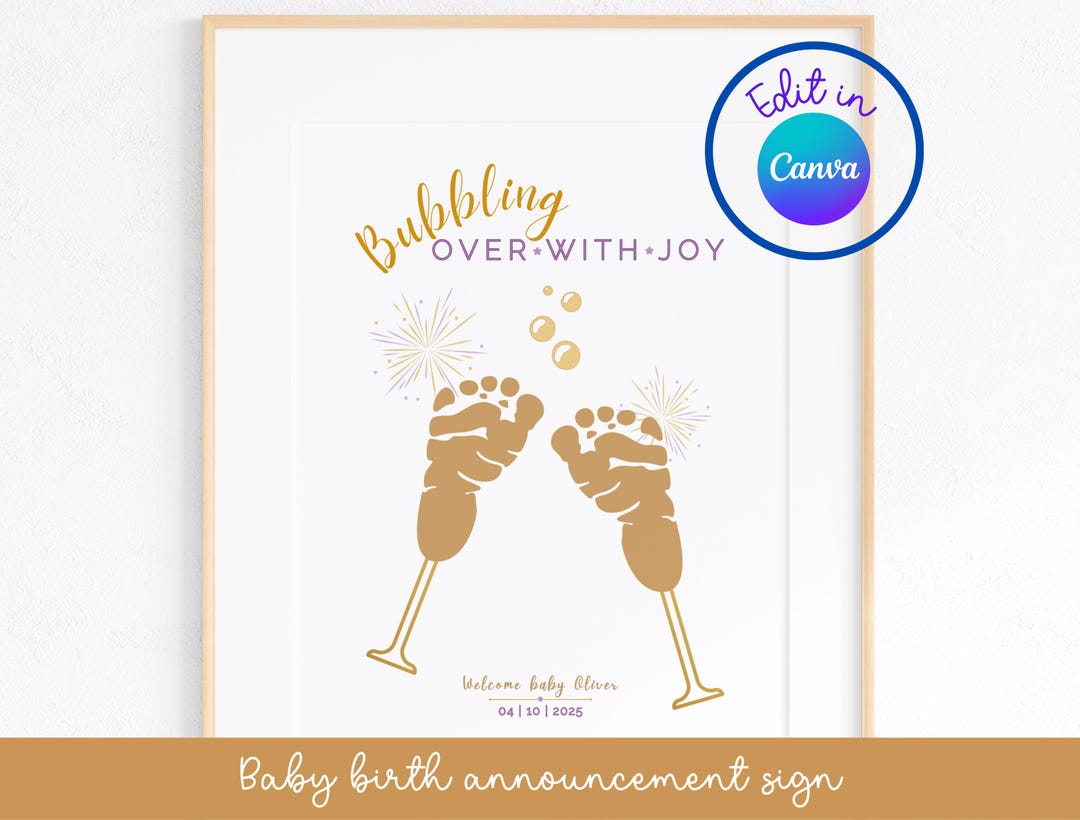 Editable Footprint Baby Arrival Sign, Customizable Baby Birth ...