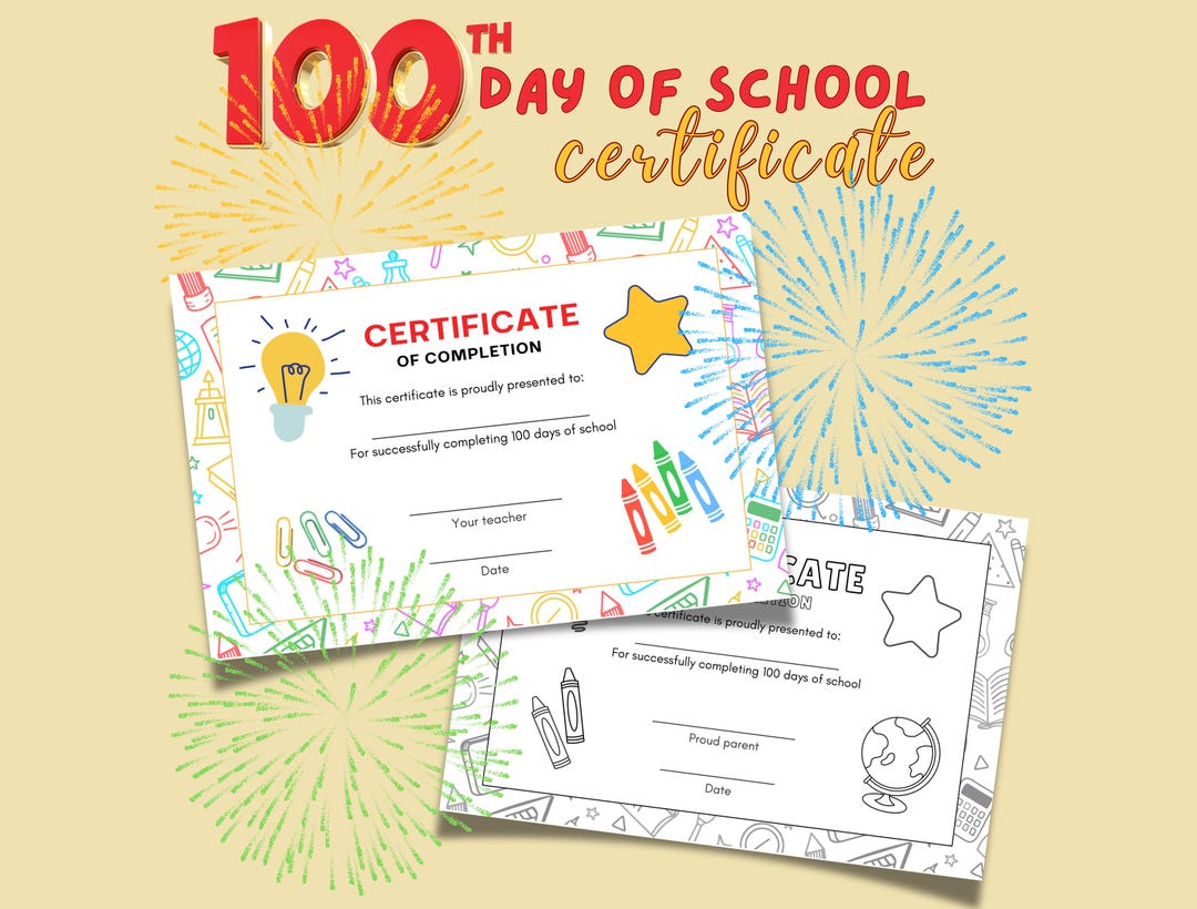 100th Day of School Award Certificate, 100 Days of School Student Award ...